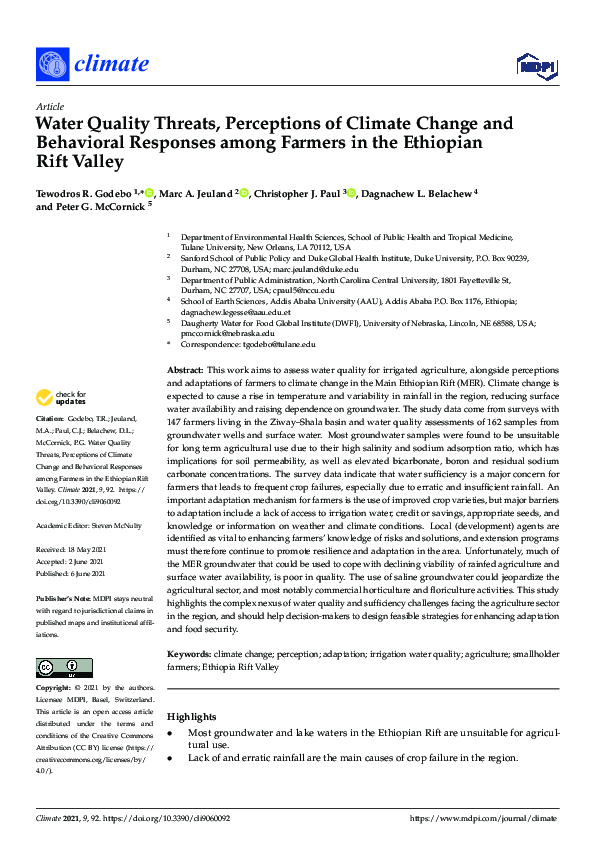 (PDF) Water Quality Threats, Perceptions of Climate Change and ...