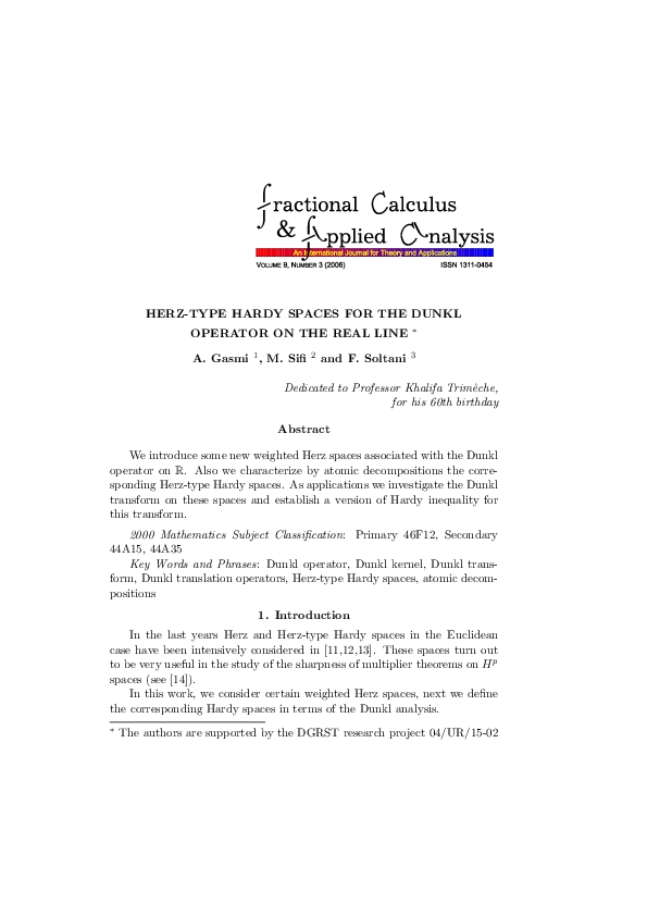 Pdf Herz Type Hardy Spaces For The Dunkl Operator On The Real Line