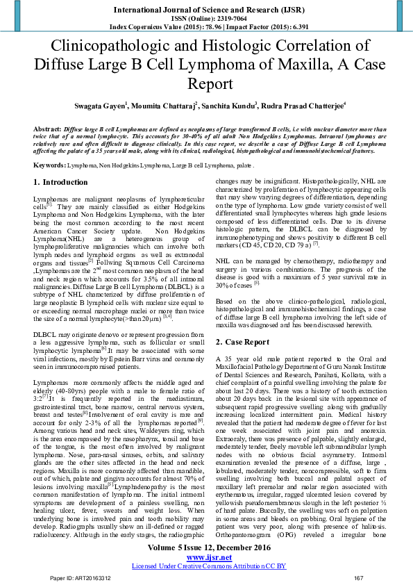 (PDF) Clinicopathologic and Histologic Correlation of Diffuse Large B Cell Lymphoma of Maxilla ...