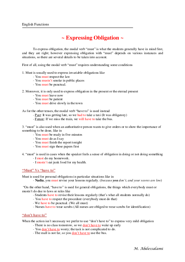(PDF) Expressing Obligation