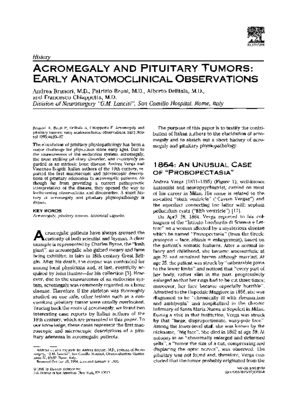 (PDF) Acromegaly and pituitary tumors: Early anatomoclinical observations