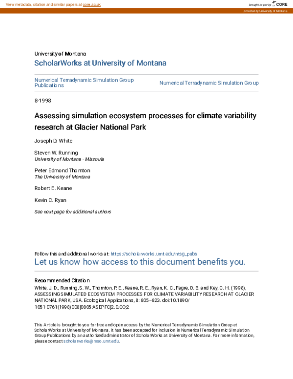 (PDF) Assessing simulation ecosystem processes for climate variability research at Glacier ...