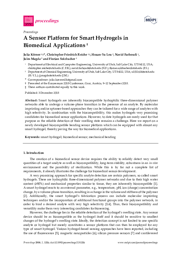 (PDF) A Sensor Platform for Smart Hydrogels in Biomedical Applications