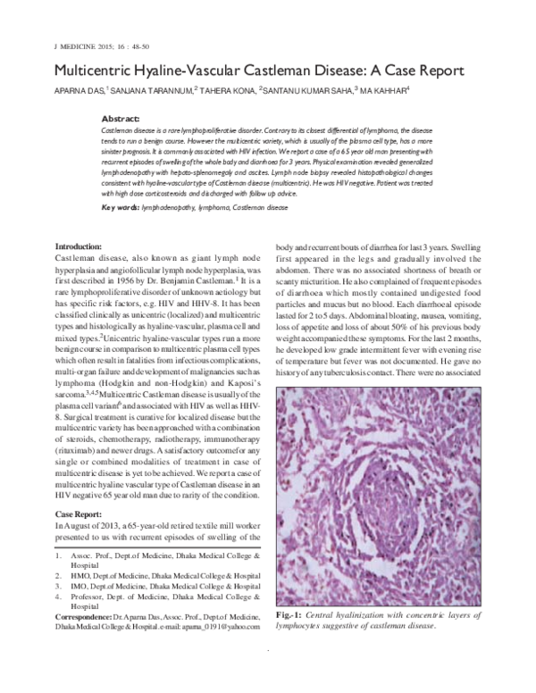 (PDF) Multicentric Hyaline-Vascular Castleman Disease: A Case Report ...