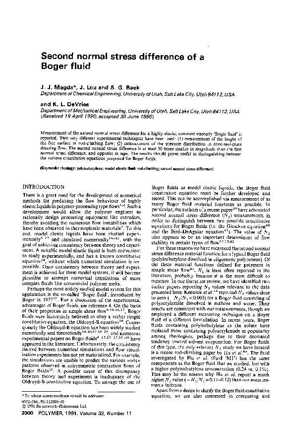 (PDF) Second normal stress difference of a Boger fluid