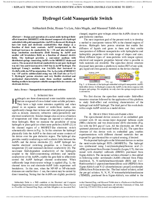 (PDF) Hydrogel Gold Nanoparticle Switch | jules magda - Academia.edu