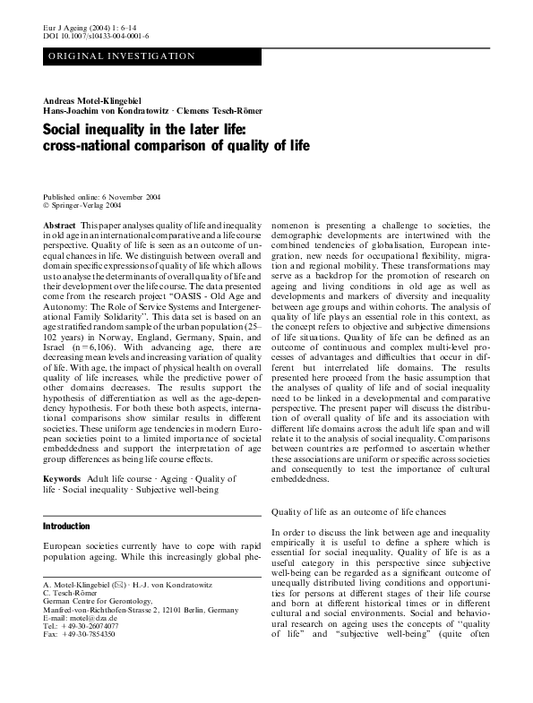 (PDF) Social inequality in the later life: cross-national comparison of ...