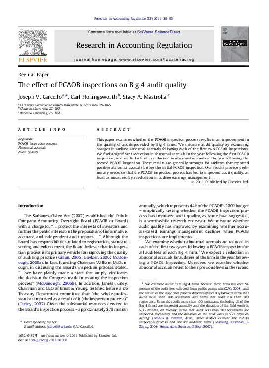 (PDF) The effect of PCAOB inspections on Big 4 audit quality