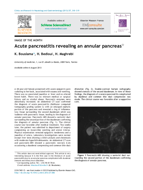 Pdf Acute Pancreatitis Revealing An Annular Pancreas Houcine