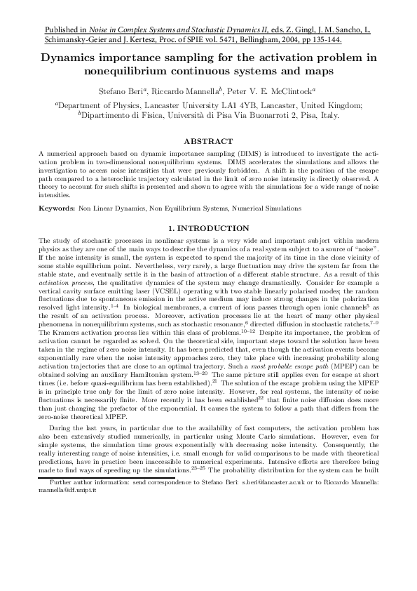 (PDF) Dynamics importance sampling for the activation problem in nonequilibrium continuous ...