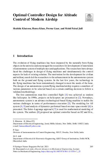 (PDF) Optimal Controller Design for Altitude Control of Modern Airship