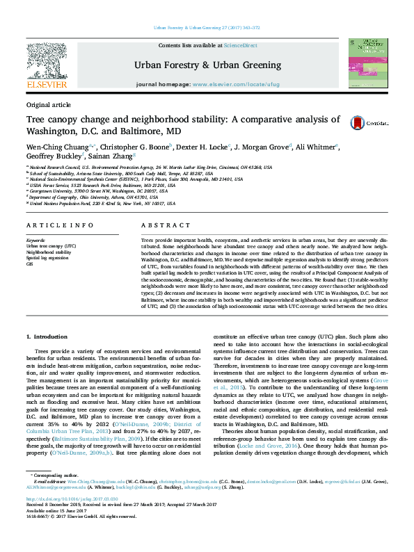 (PDF) Tree canopy change and neighborhood stability: A comparative ...