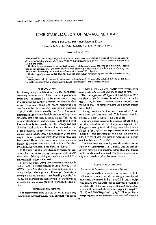 (PDF) Lime stabilization of sewage sludges