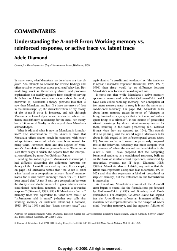 (PDF) Understanding the A-not-B Error: Working memory vs. reinforced ...