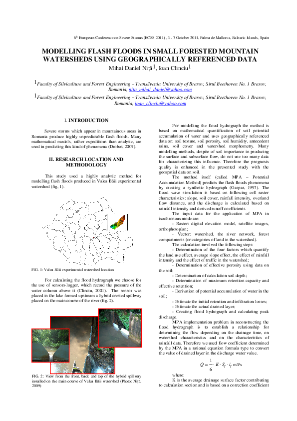 (PDF) Modelling Flash Floods in Small Forested Mountain Watersheds Using Geographically ...