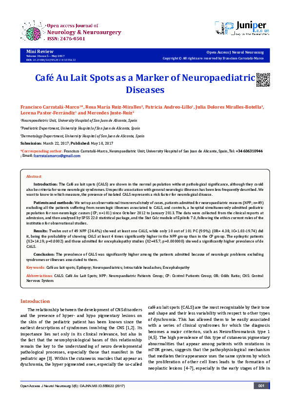 (PDF) Café Au Lait Spots as a Marker of Neuropaediatric Diseases