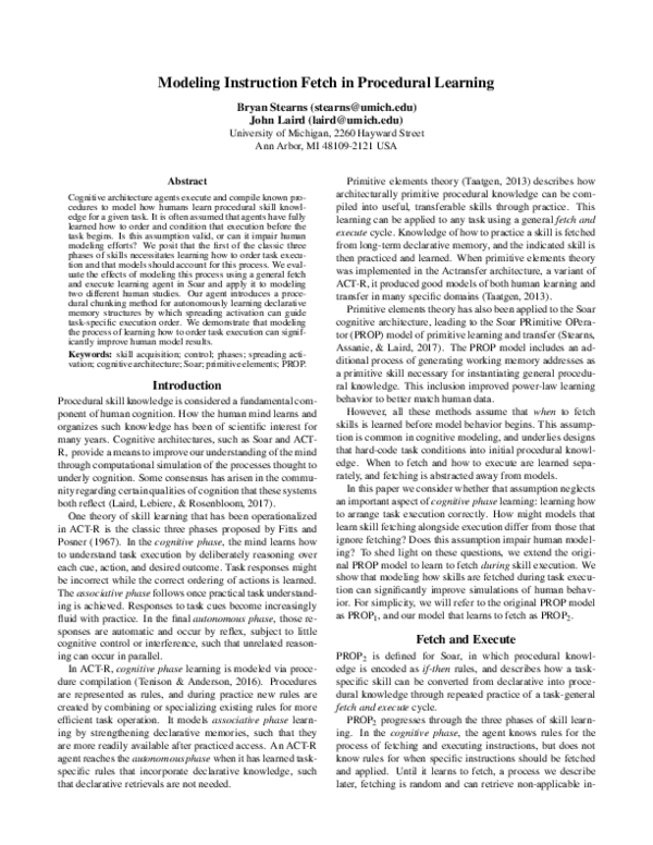 (PDF) Modeling Instruction Fetch in Procedural Learning