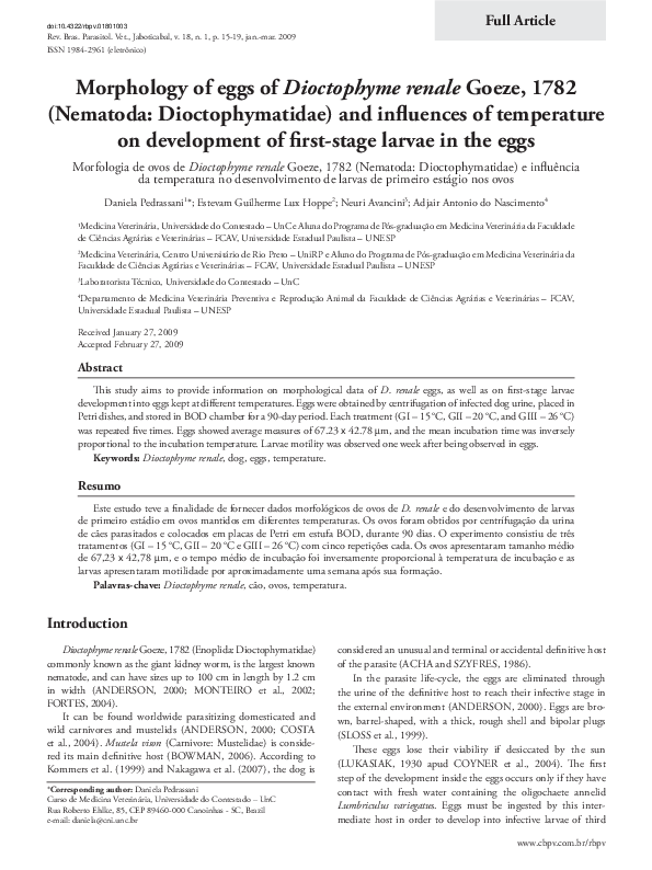 (PDF) Morphology of eggs of Dioctophyme renale Goeze, 1782 (Nematoda ...