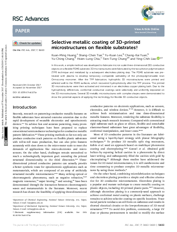 (PDF) Selective metallic coating of 3D-printed microstructures on ...