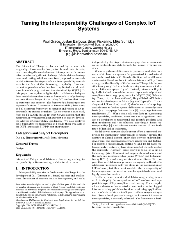 (PDF) Taming the interoperability challenges of complex IoT systems