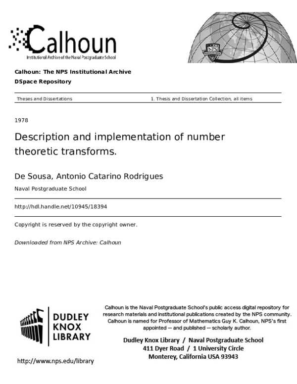 (PDF) Description and Implementation of Number Theoretic Transforms