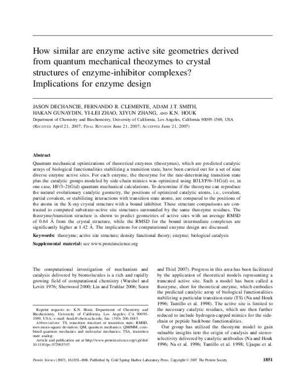 (PDF) How similar are enzyme active site geometries derived from ...