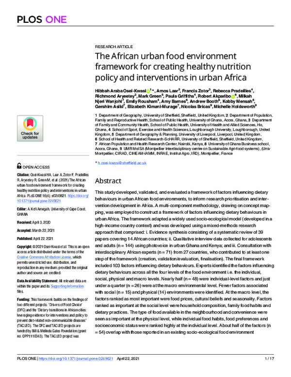 (PDF) The African urban food environment framework for creating healthy ...