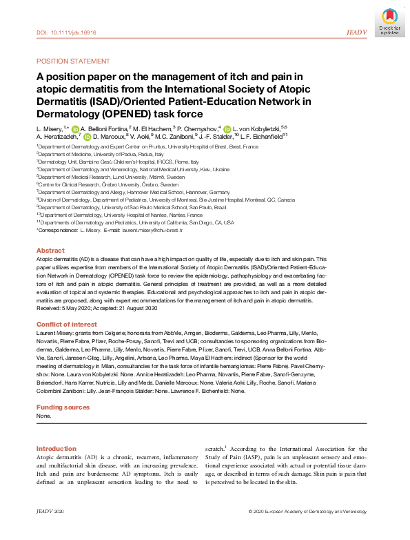(PDF) A position paper on the management of itch and pain in atopic ...