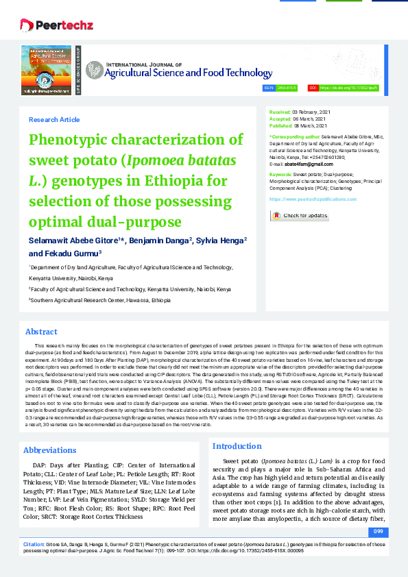 (PDF) Phenotypic characterization of sweet potato (Ipomoea batatas L.) genotypes in Ethiopia for ...