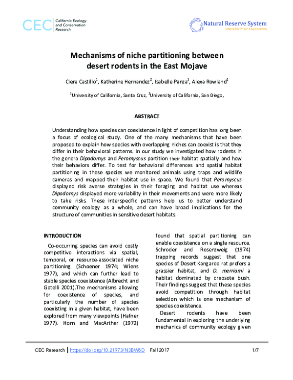 (PDF) Mechanisms of niche partitioning between desert rodents in the East Mojave