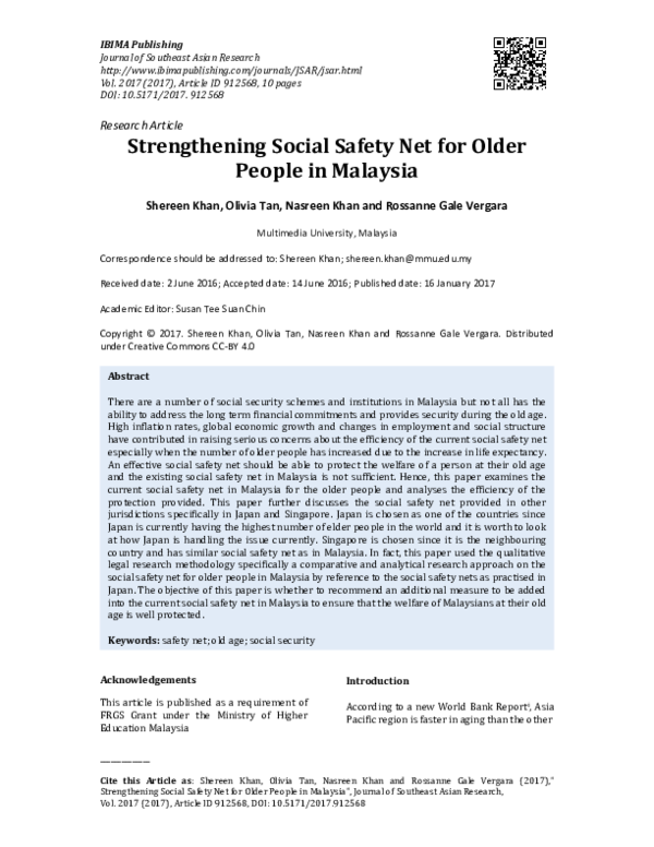 Pdf Strengthening Social Safety Net For Older People In Malaysia
