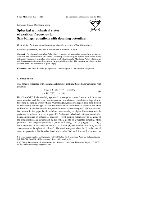 (PDF) Spherical semiclassical states of a critical frequency for ...