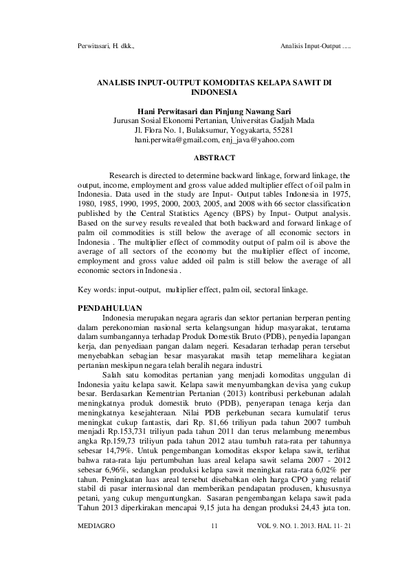 (PDF) Analisis Input-Output Komoditas Kelapa Sawit DI Indonesia