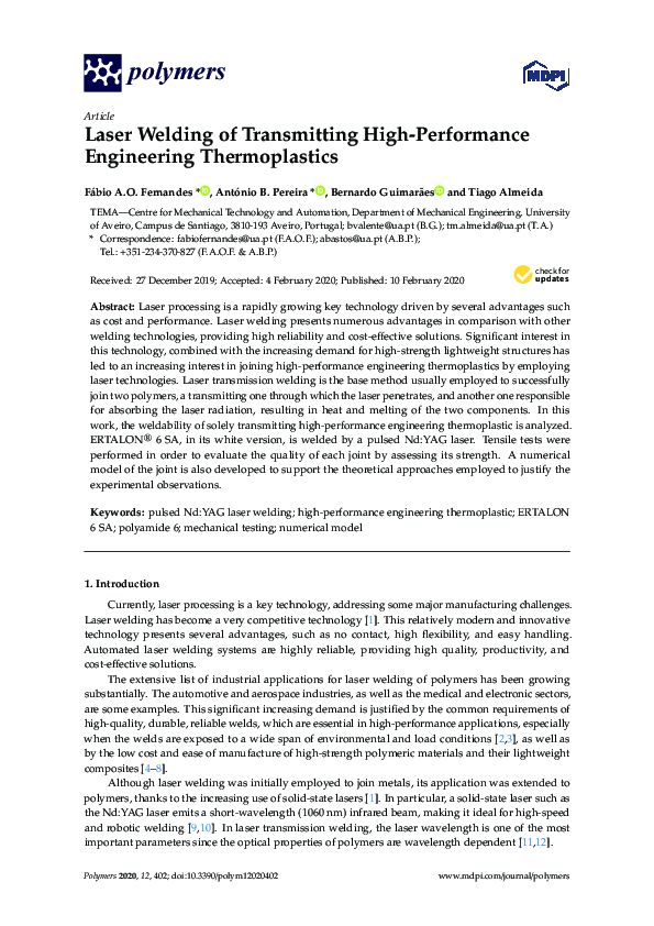 (PDF) Laser Welding of Transmitting High-Performance Engineering Thermoplastics