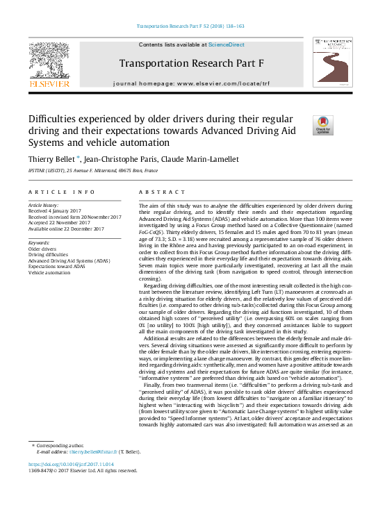 (PDF) Difficulties experienced by older drivers during their regular ...