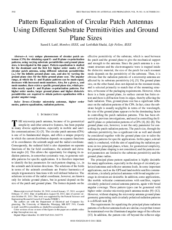 (PDF) Pattern Equalization of Circular Patch Antennas Using Different Substrate Permittivities ...