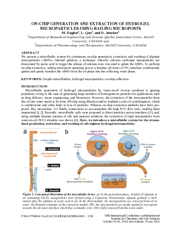(PDF) On-Chip Generation and Extraction of Hydrogel Microparticles Using Railing Microposts ...
