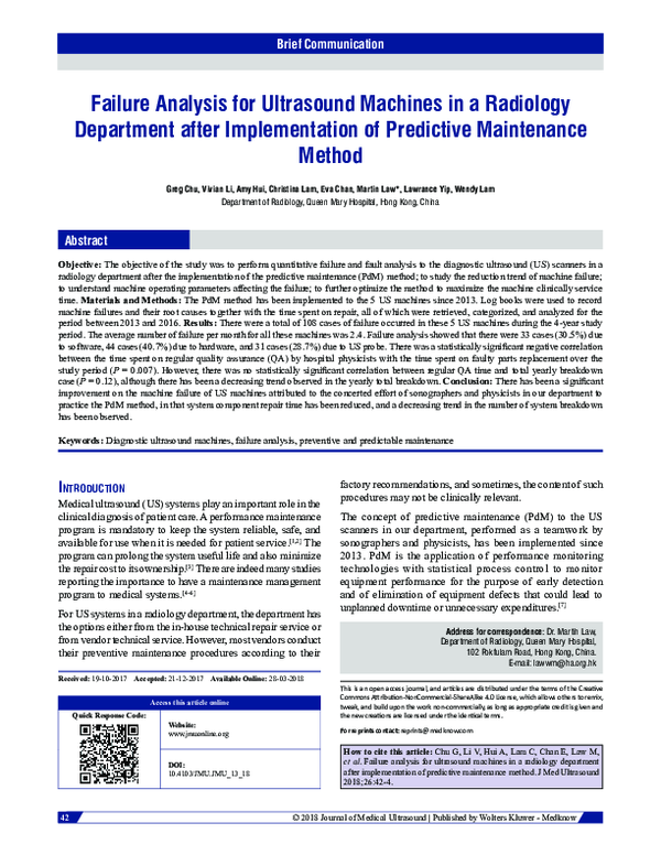 (PDF) Failure Analysis for Ultrasound Machines in a Radiology Department after Implementation of ...