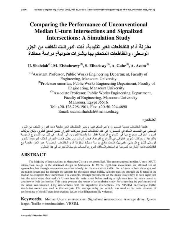 Pdf Comparing The Performance Of Unconventional Median U Turn Intersections And Signalized