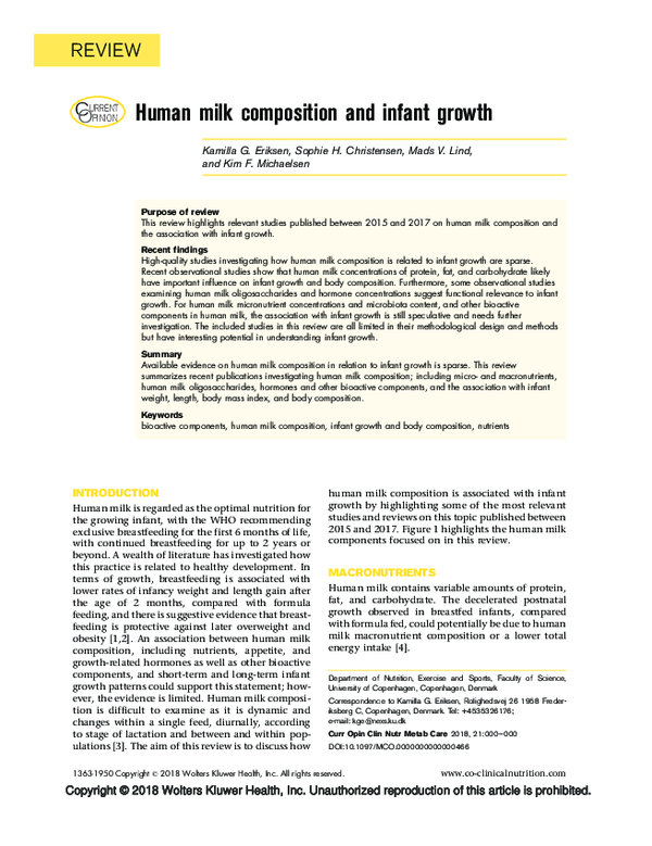 (PDF) Human milk composition and infant growth