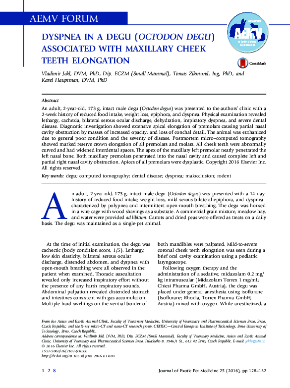 (PDF) Dyspnea in a Degu (Octodon degu) Associated with Maxillary Cheek ...