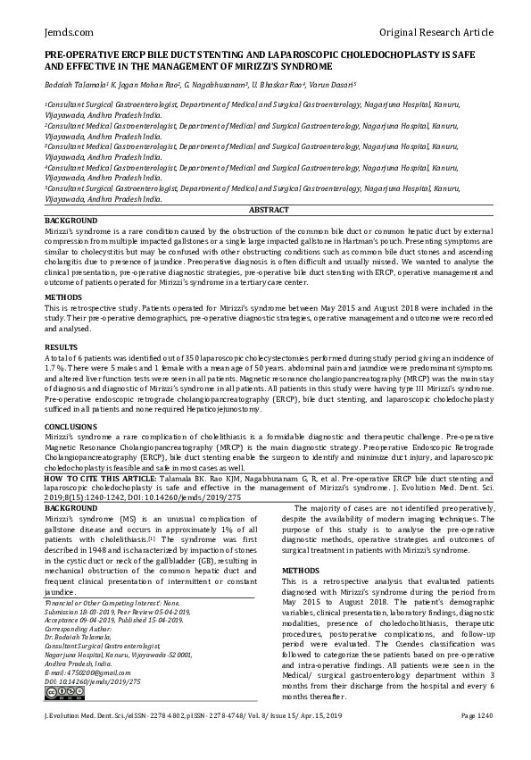 (PDF) Pre-Operative Ercp Bile Duct Stenting and Laparoscopic ...