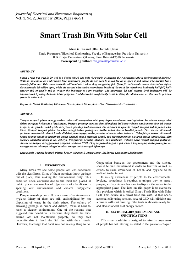 (PDF) Smart Trash Bin With Solar Cell