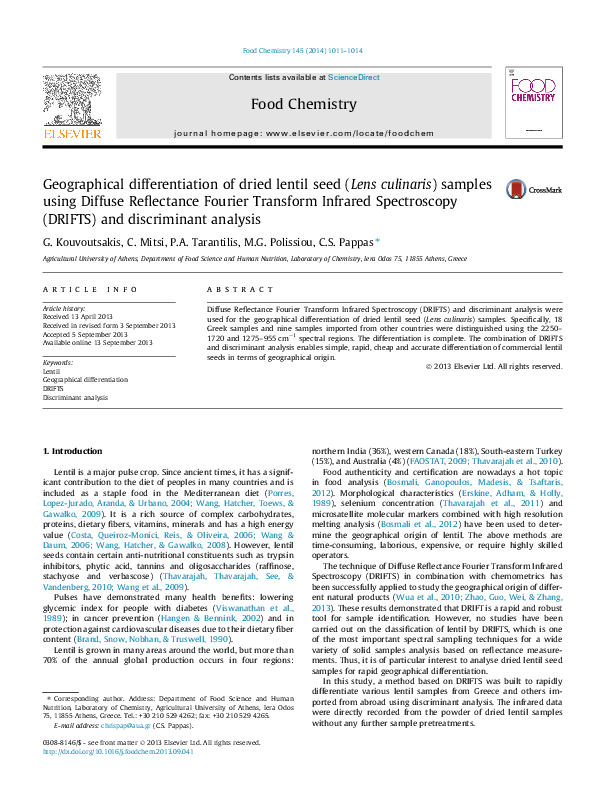 (PDF) Geographical differentiation of dried lentil seed (Lens culinaris ...