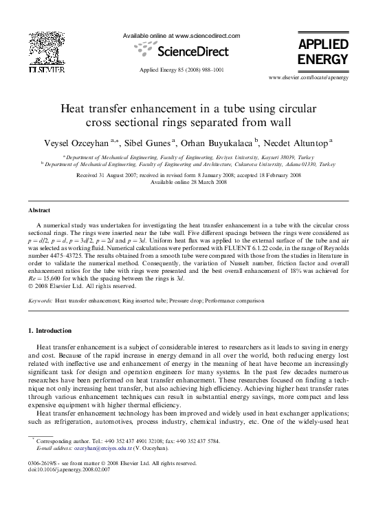 (PDF) Heat transfer enhancement in a tube using circular cross ...
