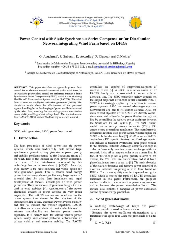 Pdf Power Control With Static Synchronous Series Compensator For Distribution Network
