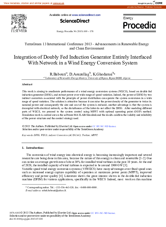 Pdf Integration Of Doubly Fed Induction Generator Entirely Interfaced