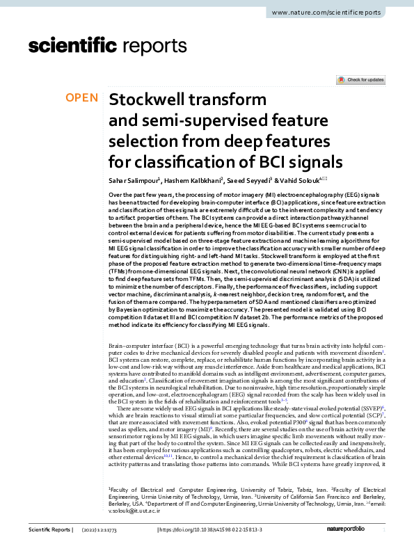 Pdf Stockwell Transform And Semi Supervised Feature Selection From