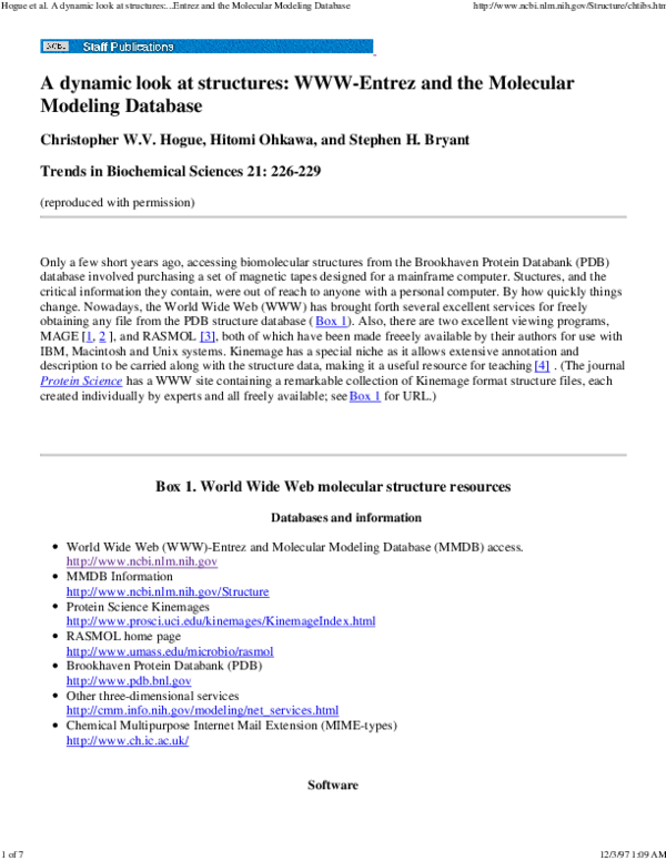 (PDF) A dynamic look at structures: WWW-entrez and the molecular ...