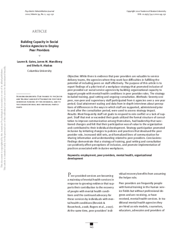 (PDF) Building capacity in social service agencies to employ peer providers